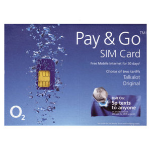 O2 Pay as you go SIM card pack