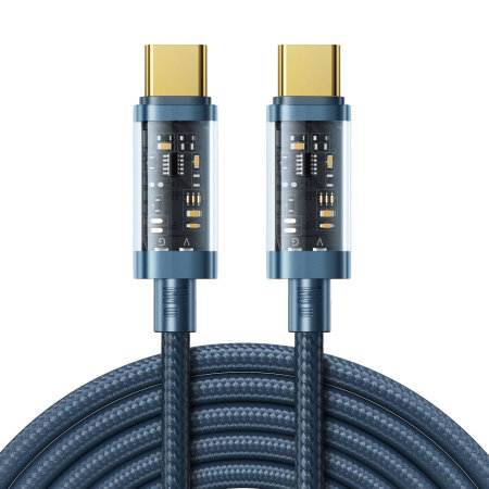 Joyroom 1.2m 100W USB-C to USB-C Charge & Sync Blue Clear Braided Cable ...
