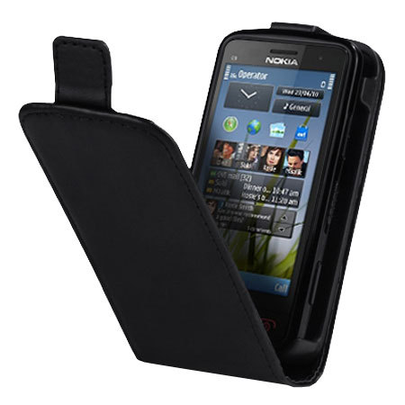 Nokia C6 01 Faux Leather Flip Case - Black
