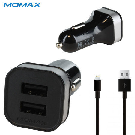 Momax Dual USB Lightning Car Charger - Black