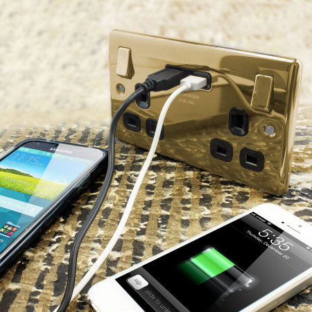 UK Power Socket with USB Charging Wall Plate - Brass