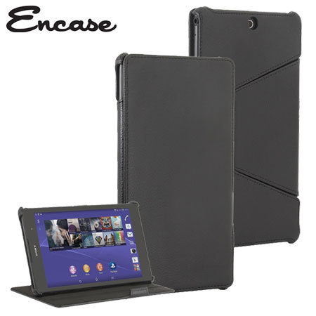 Encase Folding Sony Z3 Tablet Compact Leather-Style Stand Case - Black