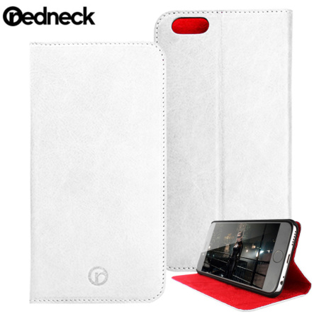 Redneck Red Line Folio Book iPhone 6 Plus Genuine Leather Case - White