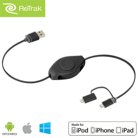 ReTrak Retractable PremierSeries Micro USB Cable with Lighting Adapter