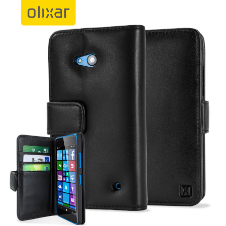 Olixar Genuine Leather Microsoft Lumia 640 Wallet Case - Black