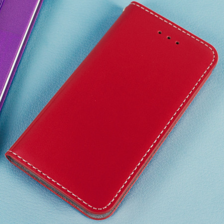 Moncabas Classic Genuine Leather iPhone SE Wallet Case - Red