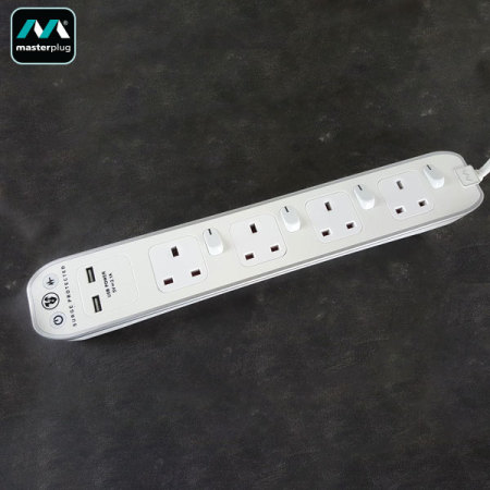 Masterplug Surge Protected 13A 4x Switched Socket Power & 2x USB Port