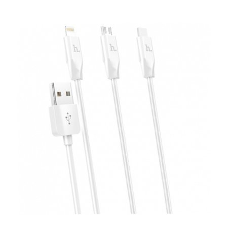 Hoco 3 In 1 Lightning, USB-C and Micro-USB White Cable - For iPhone 14 ...