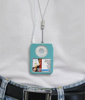 PDair Lanyard Leather Sleeve Case for iPod Nano 3G - Aqua