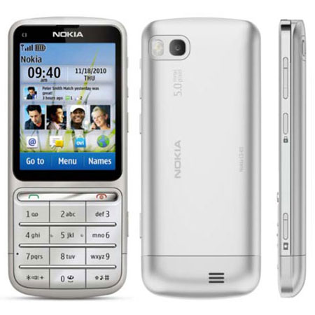Sim Free Nokia C3 01i Touch and Type - Silver