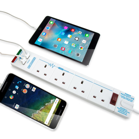 Masterplug Surge Protected 13A In Line Power Bar & 2x USB Ports - 2M