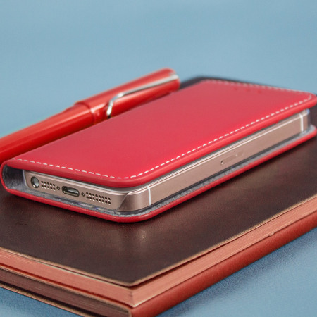 Moncabas Classic Genuine Leather iPhone SE Wallet Case - Red