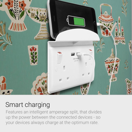 2 Port USB Double UK Plug Socket with Phone Shelf - Twin Pack