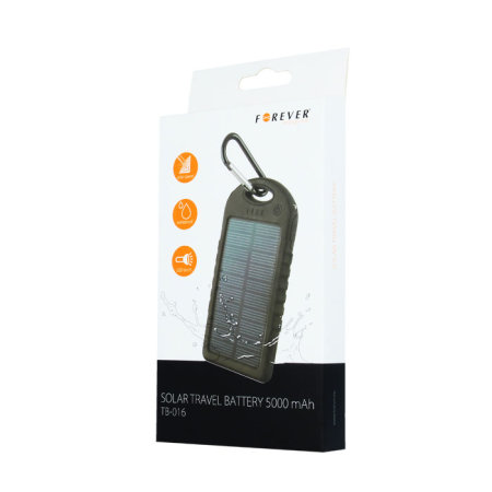 Forever Portable 5000mah Solar Power Bank - Black