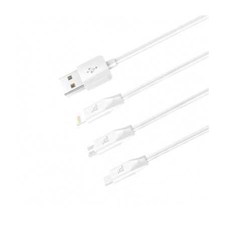 Hoco 3 In 1 Lightning, USB-C and Micro-USB White Cable - For iPhone 14 ...