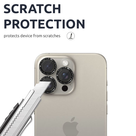 Olixar Black Glitter Camera Lens Protectors - For iPhone 15 Pro