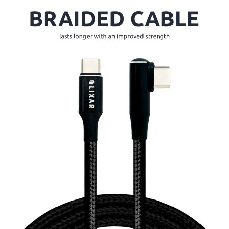 Olixar Black 1.5m L Shaped USB-C to C Right-Angled Braided Charge and ...