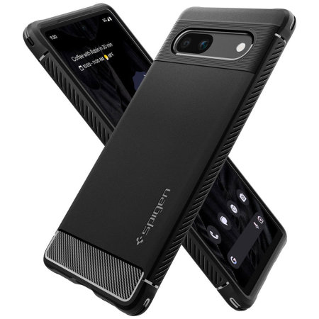 Spigen Matte Black Rugged Armor Case - For Google Pixel 7a