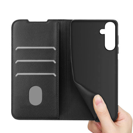 Olixar Black Eco-Leather Wallet Stand Case - For Samsung Galaxy A55 5G