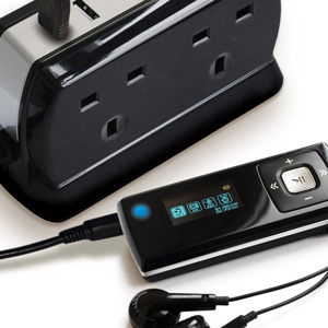 Masterplug Surge Protected 4 Plug Power Block with Dual USB - Black