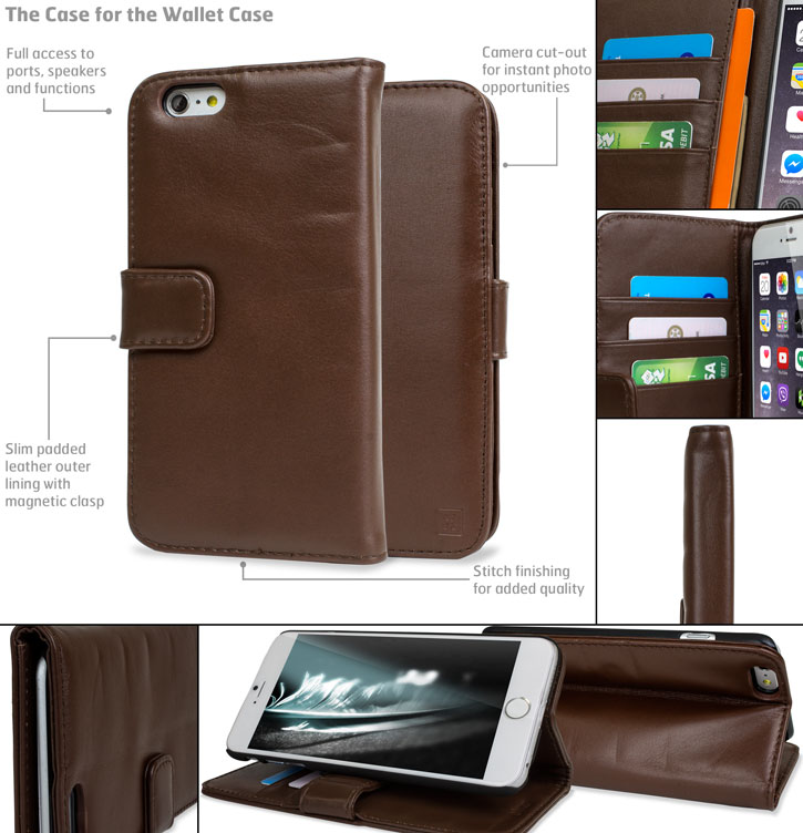 Olixar Genuine Leather iPhone 6S Plus / 6 Plus Wallet Case - Brown