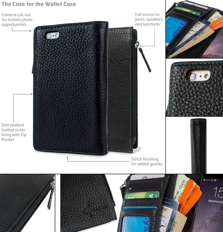 Kalybr Zippa Genuine Leather iPhone 6 Wallet Case - Black