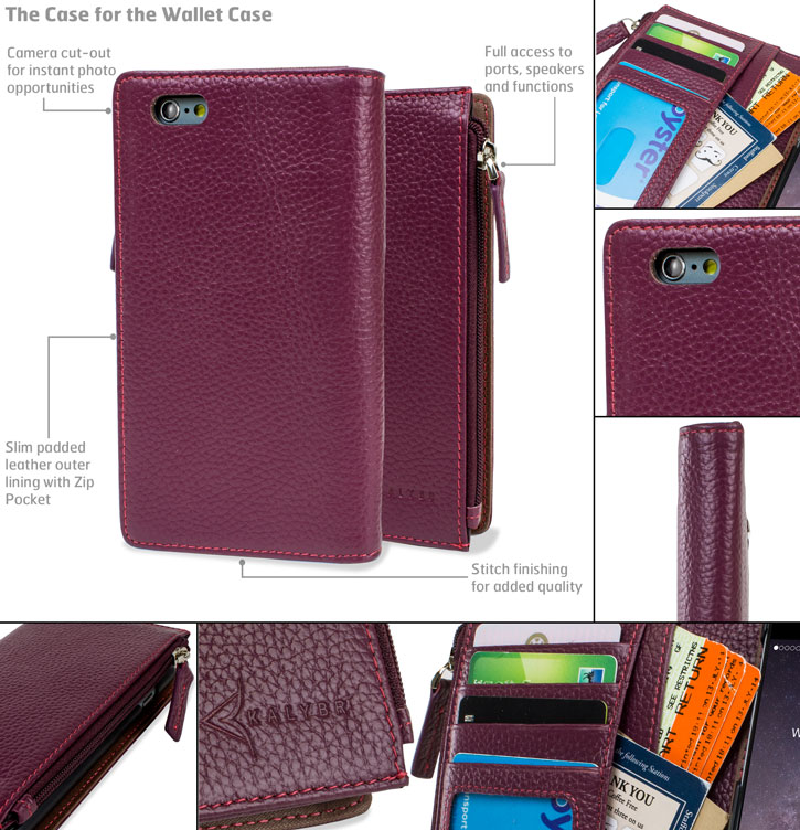 Kalybr Zippa Genuine Leather iPhone 6 Wallet Case - Mulberry Pink
