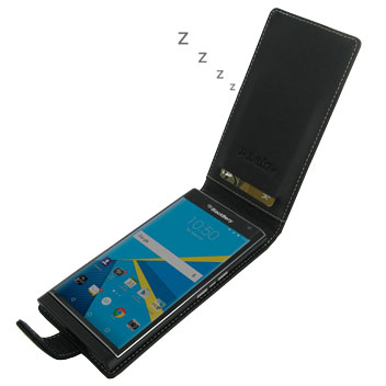 PDair Deluxe Leather BlackBerry Priv Flip Case - Black