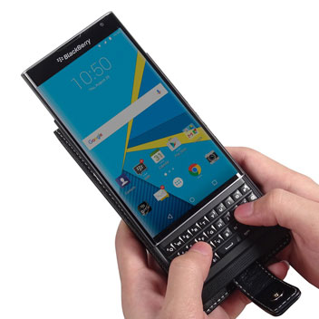 PDair Deluxe Leather BlackBerry Priv Flip Case - Black