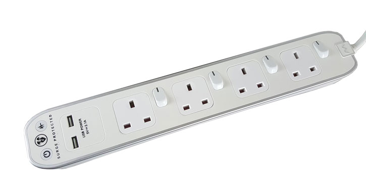 Masterplug Surge Protected 13A 4x Switched Socket Power & 2x USB Port