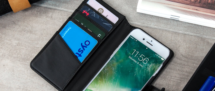 Genuine Leather iPhone 7 Wallet Case - Black