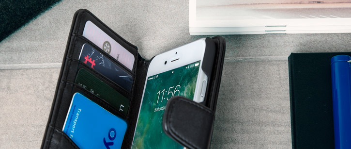 Genuine Leather iPhone 7 Wallet Case - Black