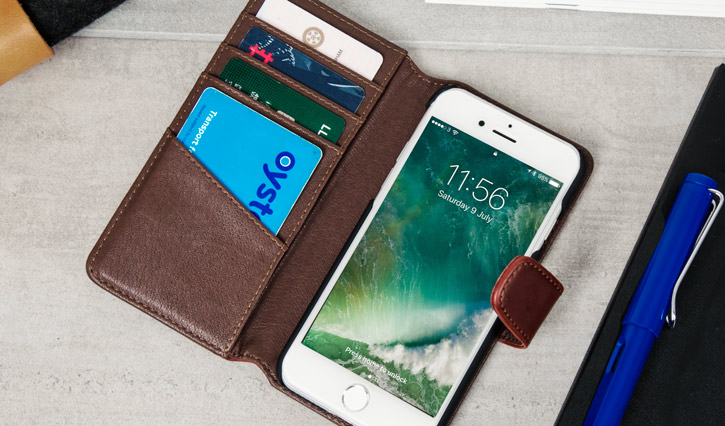 Genuine Leather iPhone 7 Wallet Case - Brown