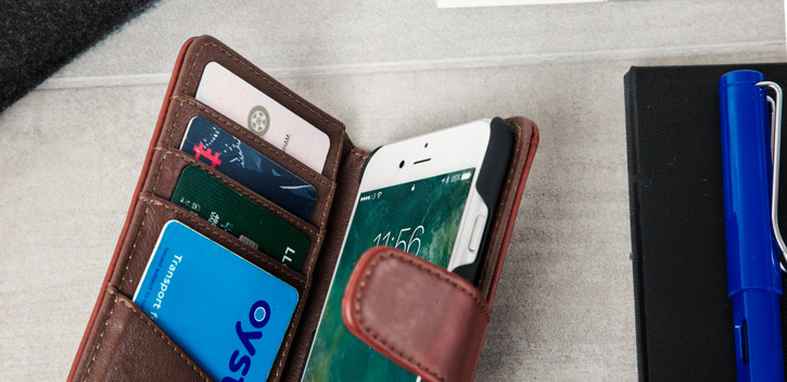 Genuine Leather iPhone 7 Wallet Case - Brown